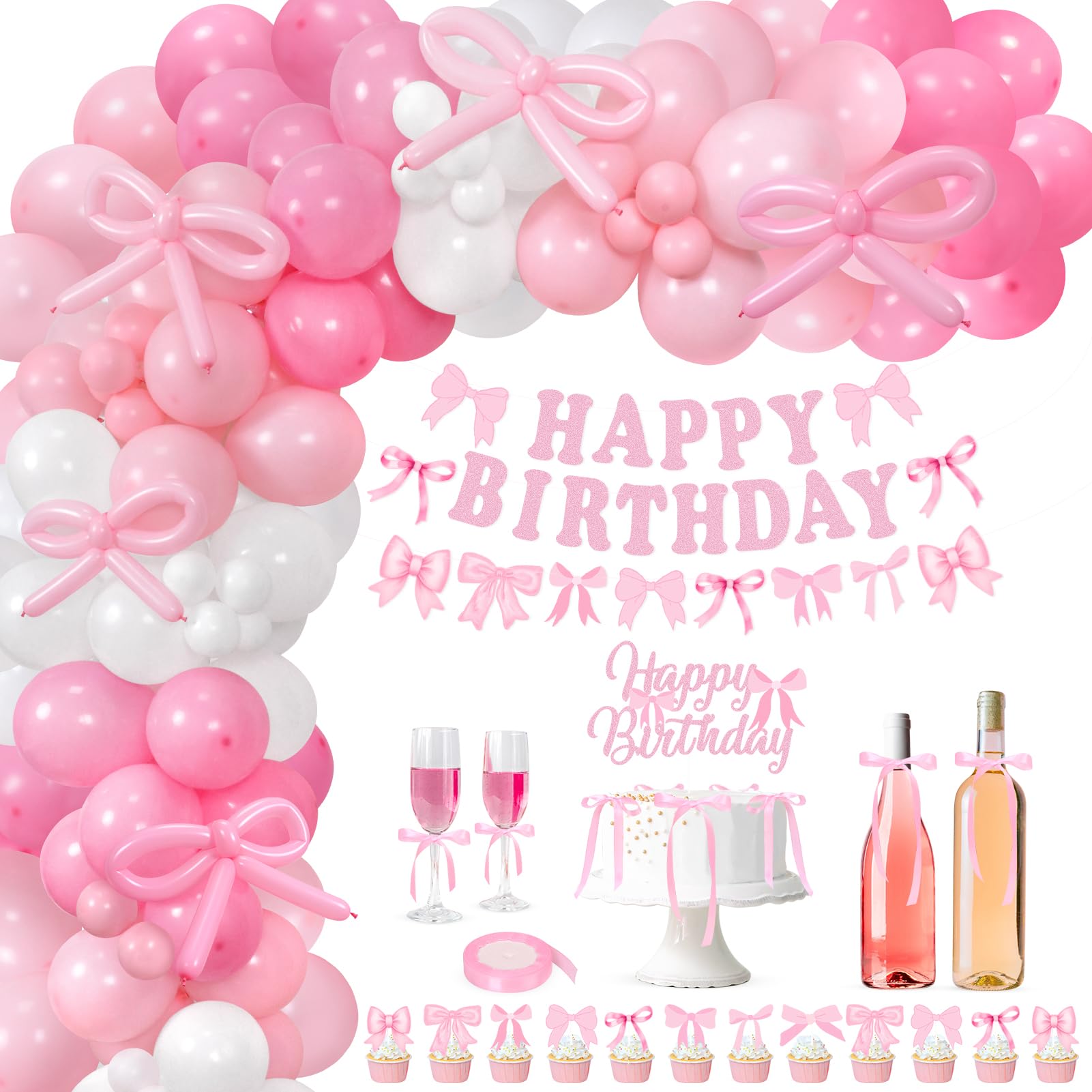Amazon.com: Pink Bow Birthday Party Decorations, Girl Birthday ...