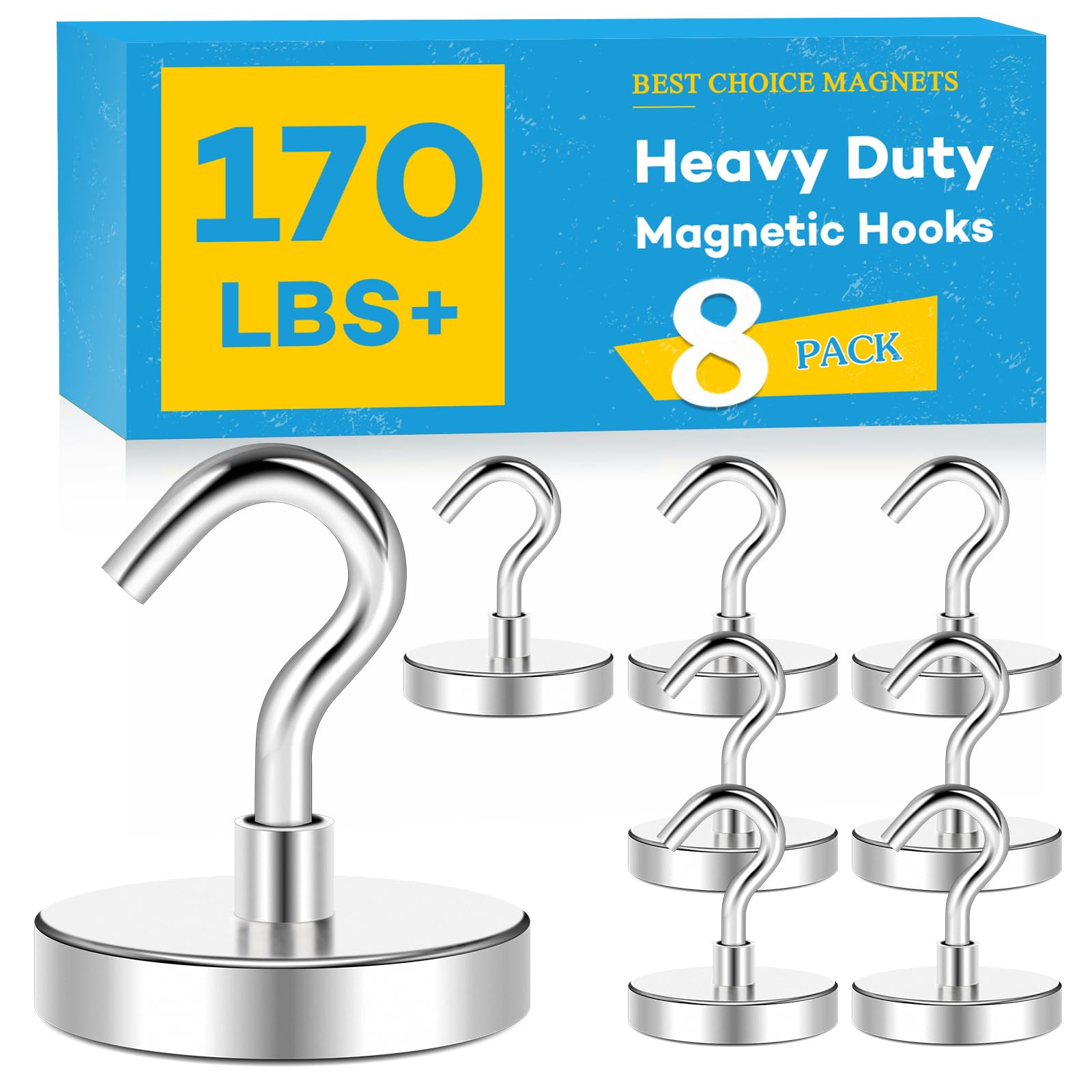 Amazon.com: BEST CHOICE MAGNETS 8 Pack Heavy Duty Magnetic Hooks ...