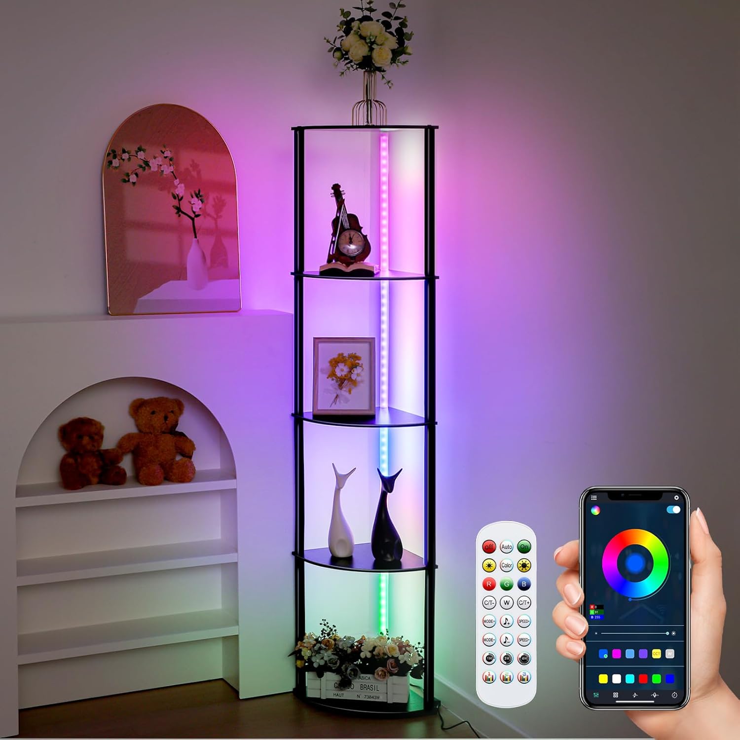 Amazon.com: 5 Tiers Corner Shelf with Light Display Bookshelf with ...