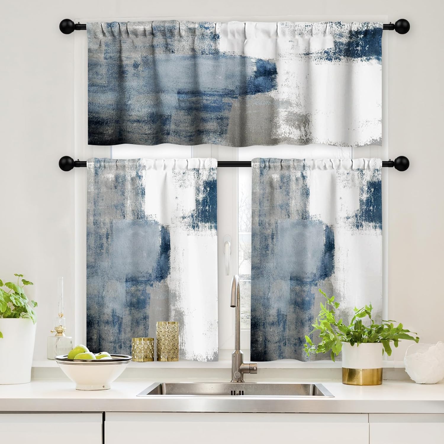 LALILO Kitchen Curtains and Valances Set 3 Piece Kitchen Curtains 36 ...