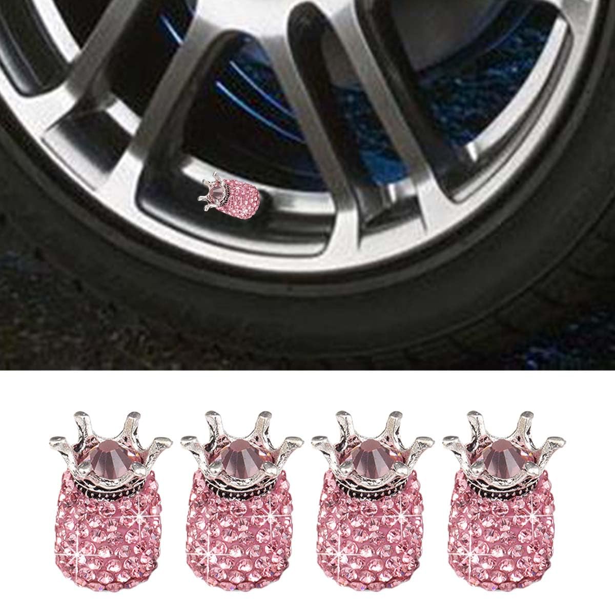 Amazon.com: 4PCS Crown Car Tire Valve Stem Caps, Crystal Rhinestone Car ...