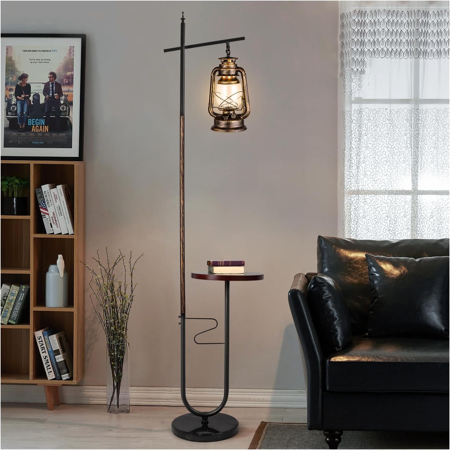 workluurop Vintage Floor Lamp with Table,Classical Lantern Standing ...