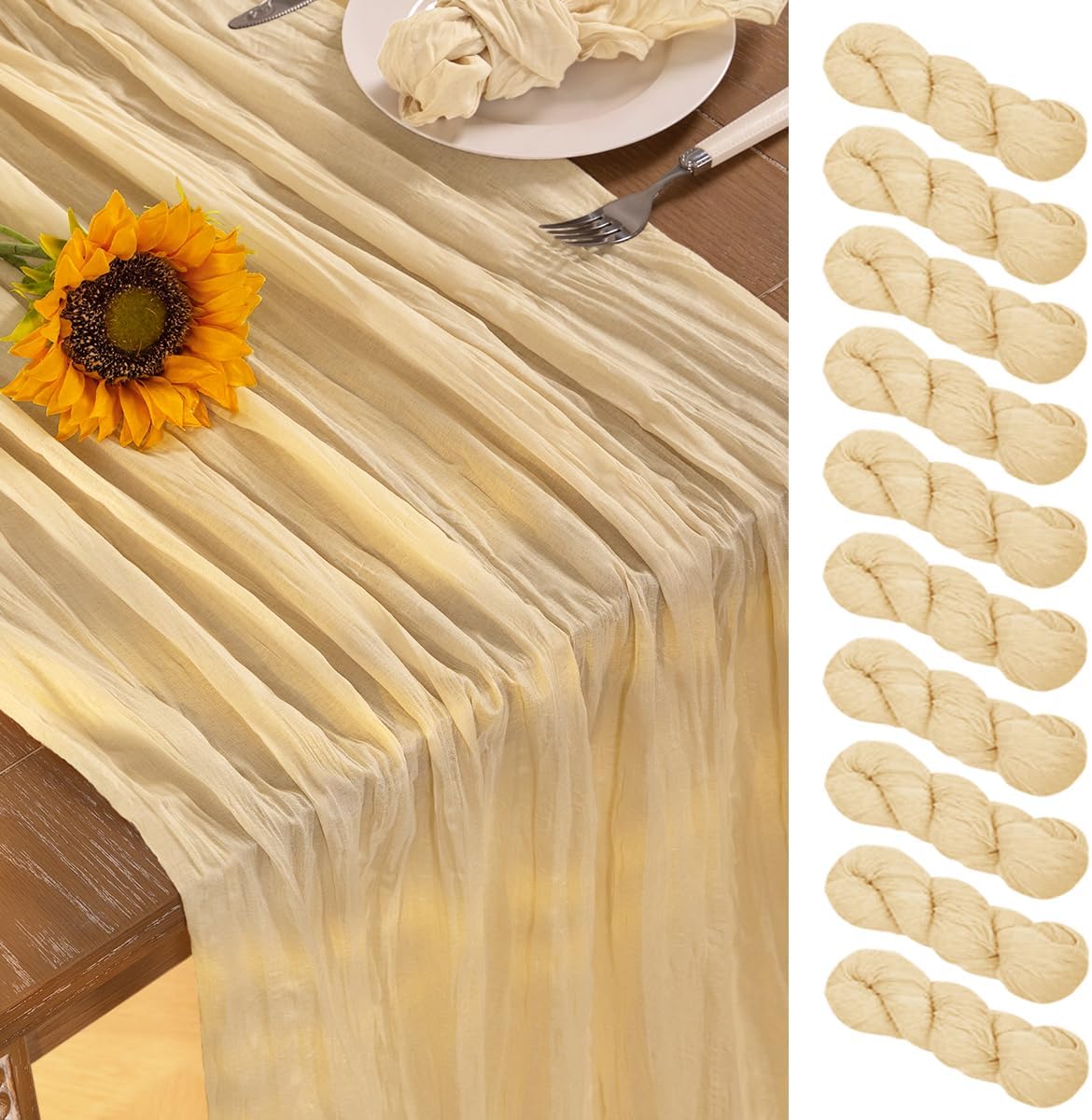 Amazon.com: DeZerlor Champagne Gold Cheesecloth Table Runner 10 Pack ...