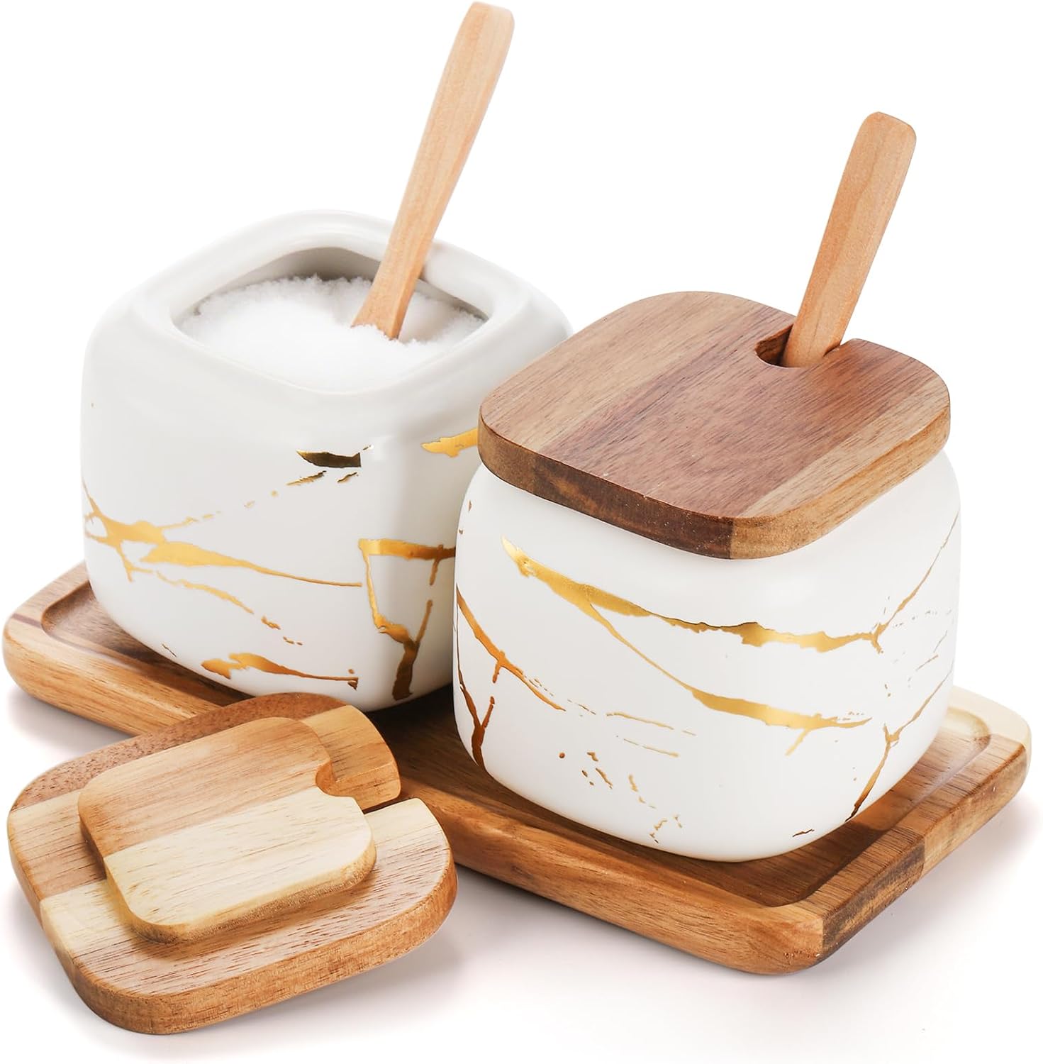 Amazon.com | Dicunoy 2 Pack Ceramic Sugar Bowl with Lids and Spoons ...