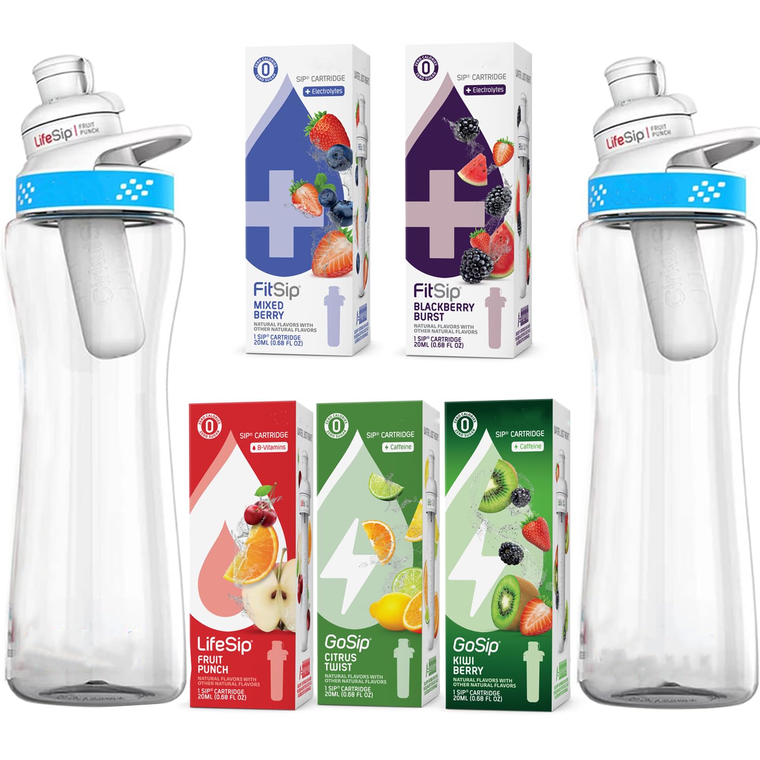 Amazon.com: Two 22oz Plastic Water Bottle & 5 Random Water Flavor ...