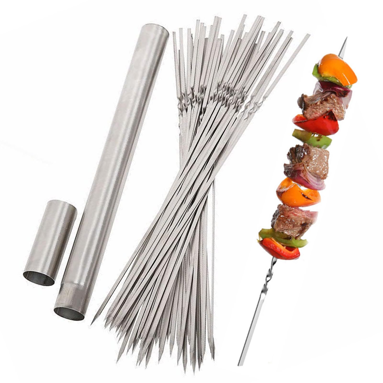 40Pcs Flat Metal Grilling Skewers, 304 Stainless Steel BBQ Skewers with ...