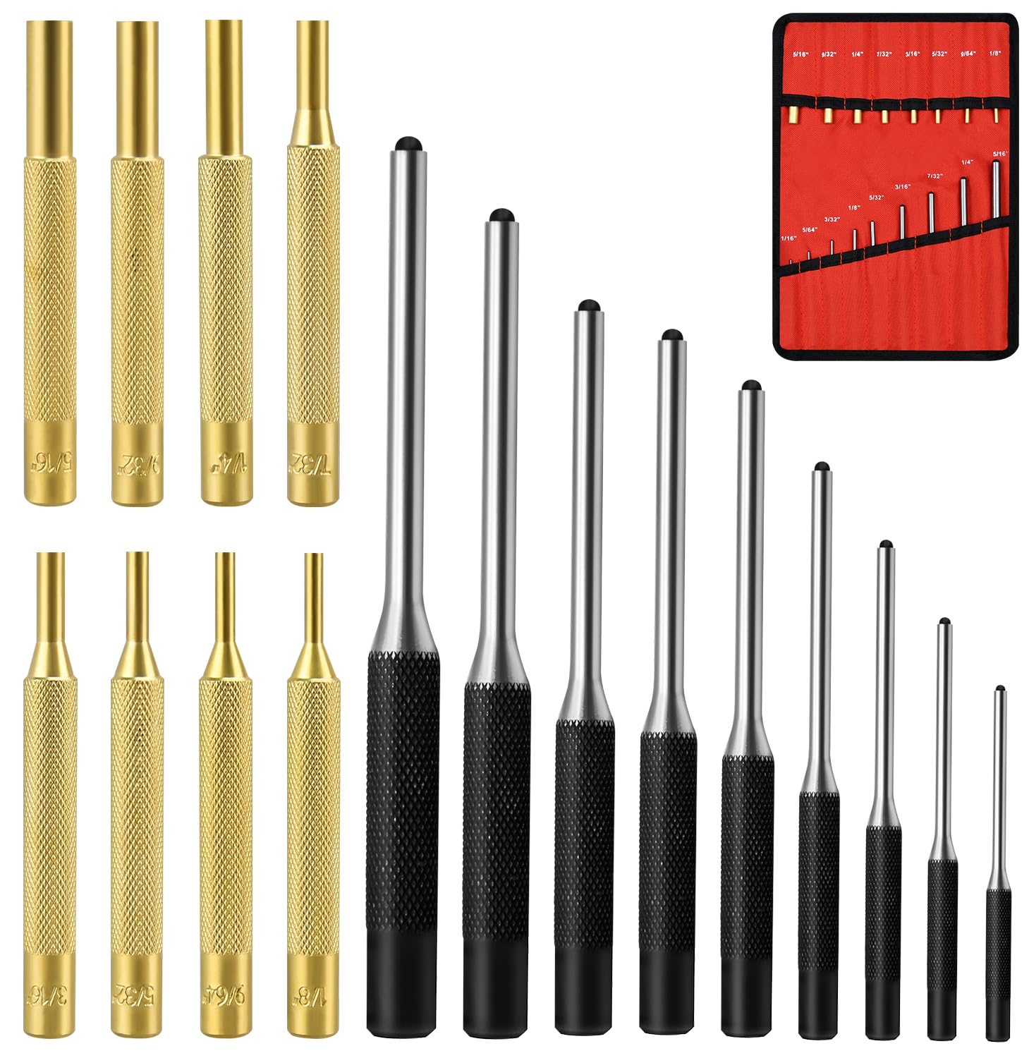 Pin Punch Set, 18pcs Punch Removing Repair Tools, Including Brass Pin ...