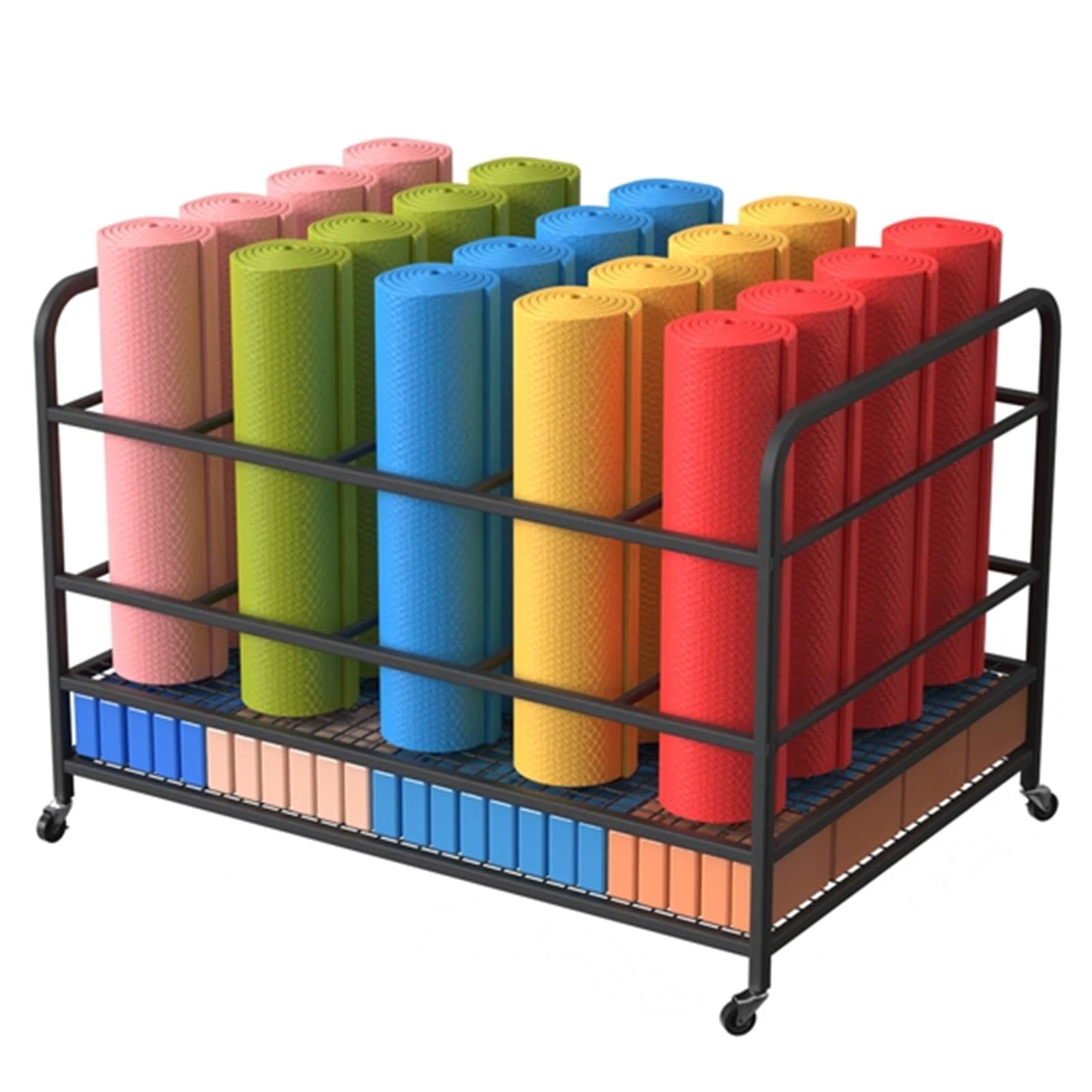 LSRFXF Yoga Mat Storage Holder Equipment with Wheels, Metal Yoga Mat ...