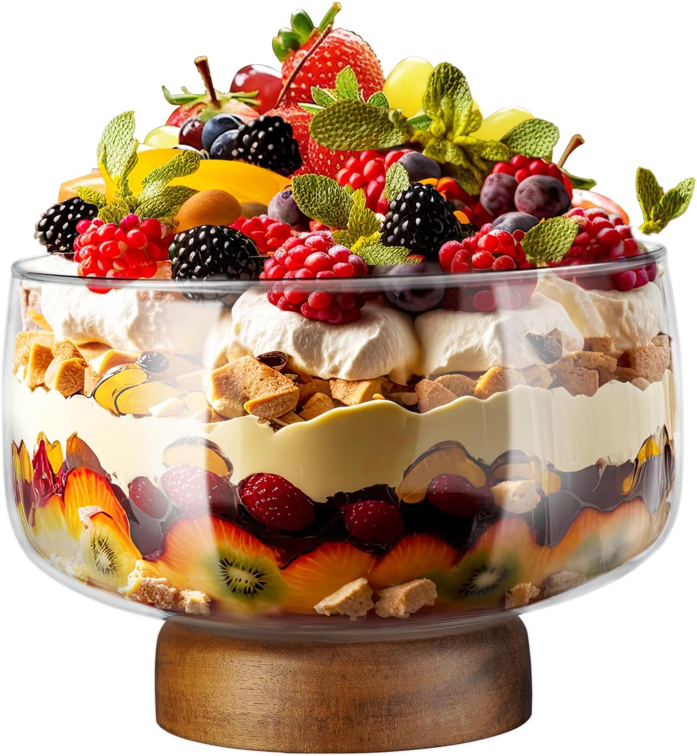 Amazon.com | NiHome 123oz Large Glass Trifle Bowl with Elegant Acacia ...