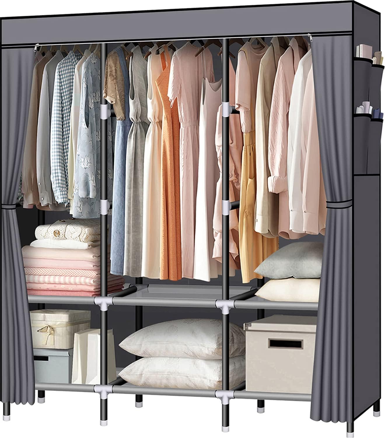 Wardrobe, Storage Closet with Dust Cover, Clothes Organizer, Storage ...