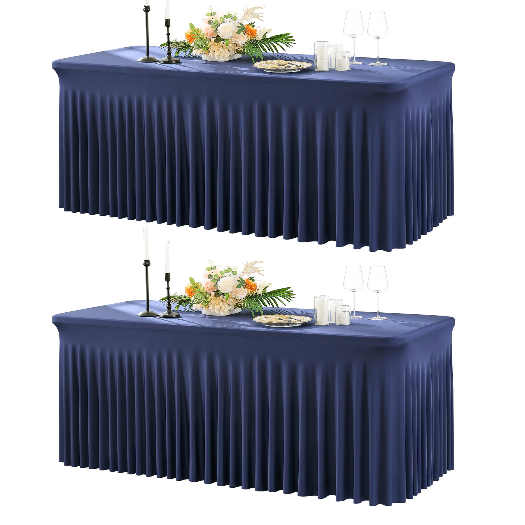 Outpain 2 Pack Navy Blue Spandex Tablecloths for 6 Foot Rectangle Tables, Stretchy Fitted 6FT ...