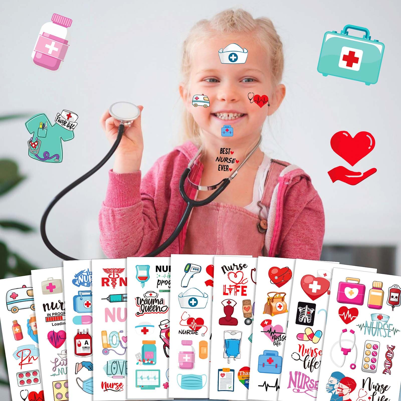 Snapklik.com : 10Pack Nurse Temporary Tattoos Sticker, Medical Nurse ...