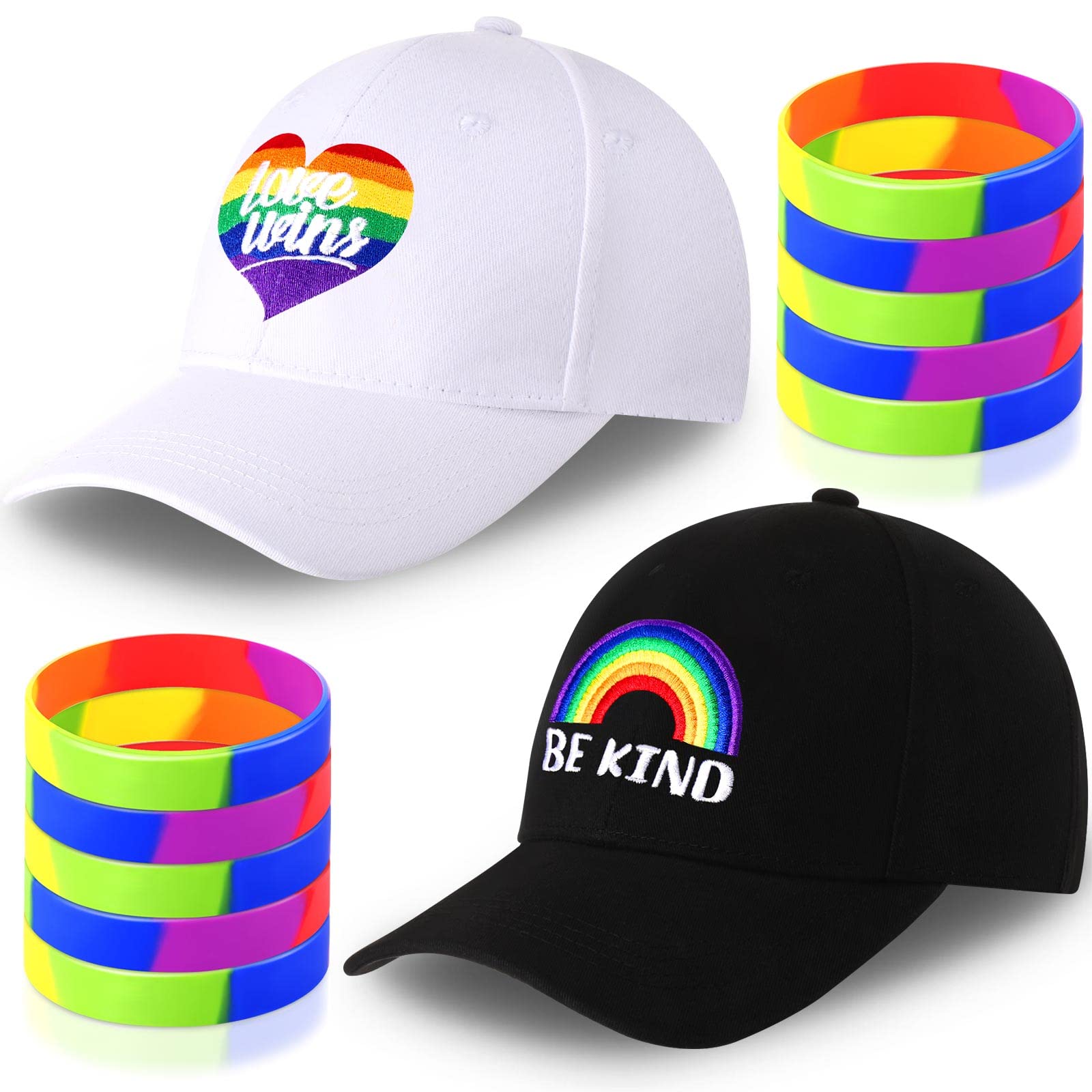 Xuhal Embroidered Pride Hat with Pride Bracelet Set 2 Pcs LGBT Baseball ...