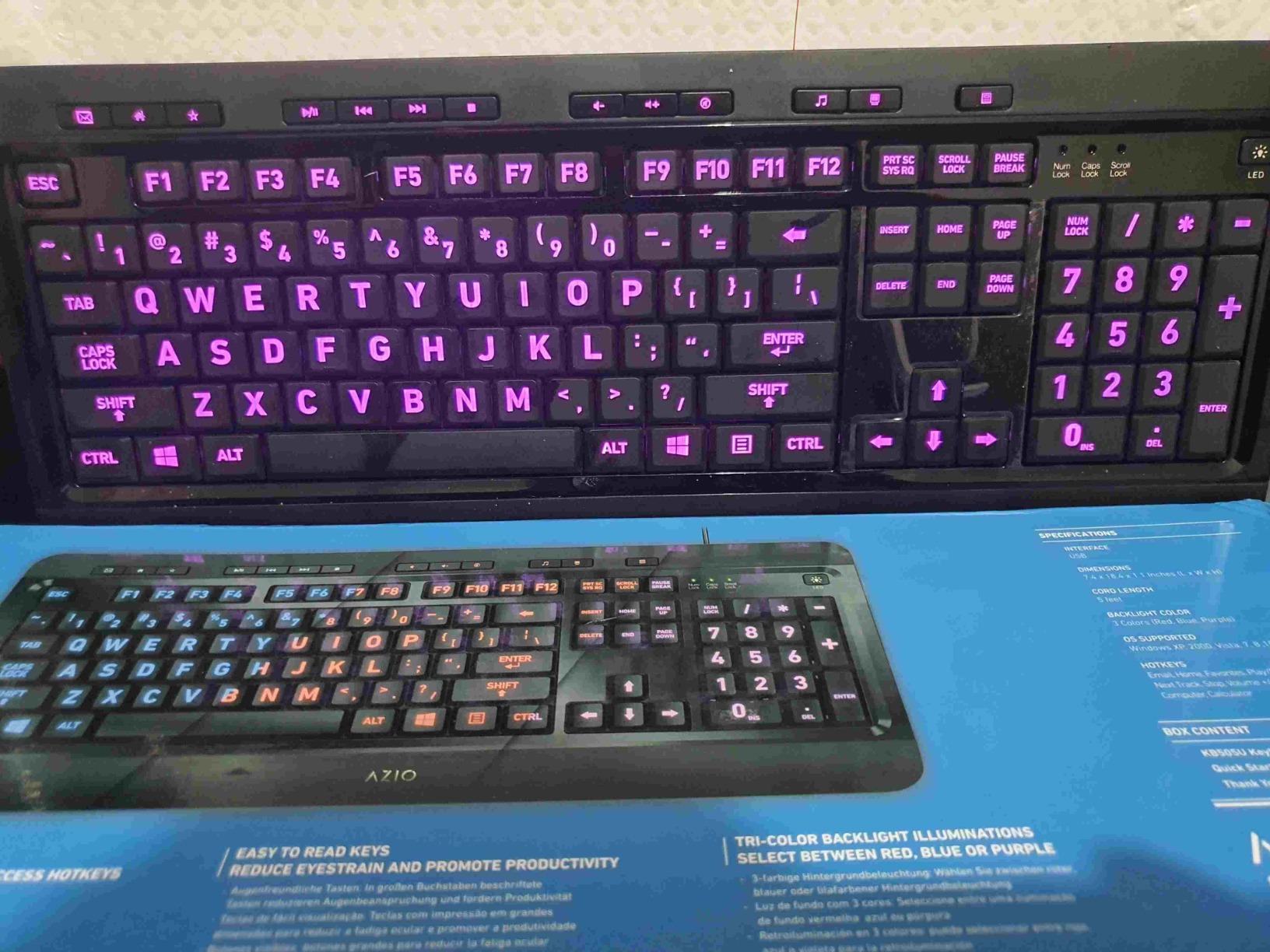 AZIO KB505U Vision Large Font Print 3C Tri-Colour Backlit Wired ...