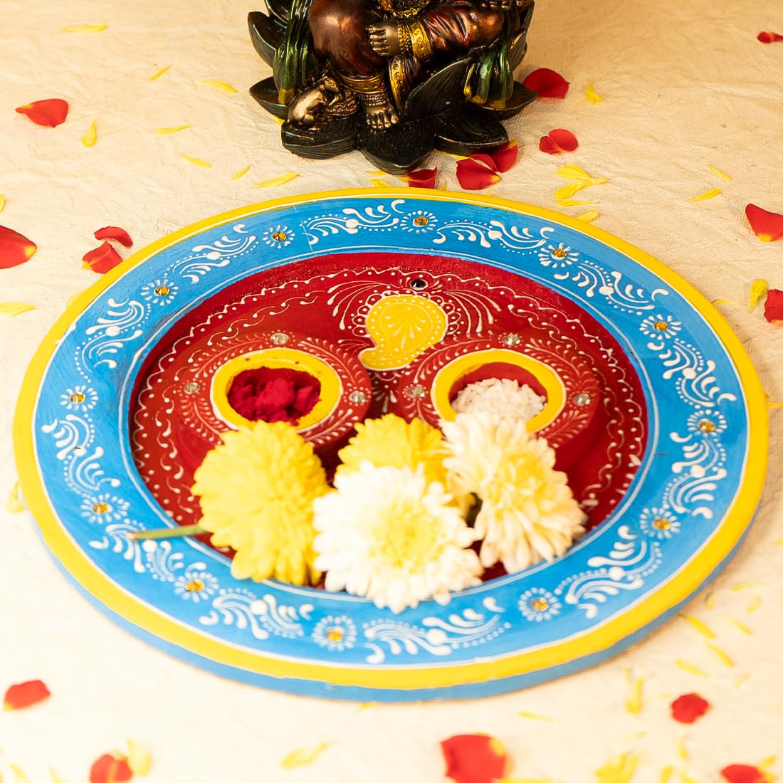Ekhasa Mango Wood Pooja Thali for Home | Puja ki Thali for Shop ...