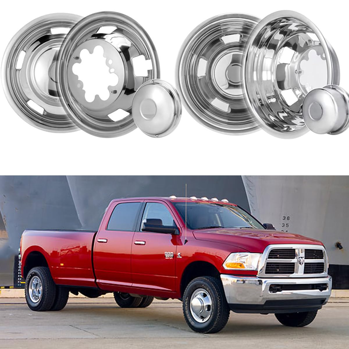 4pcs Set Of 17inch Polished Stainless Steel Dually Wheel Simulators ...