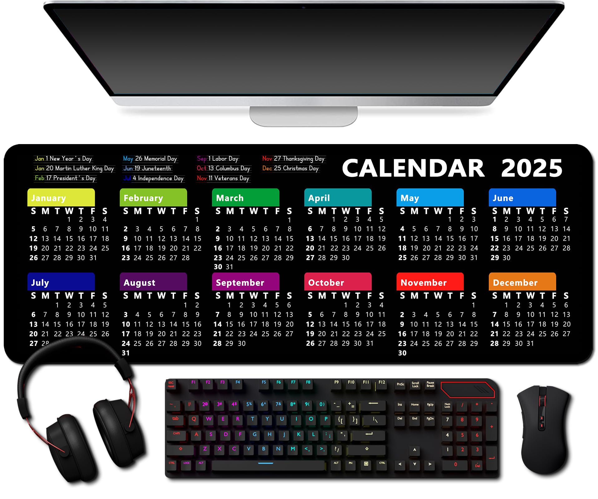 Amazon.com: Amakoo - 2025 Calendar with Holiday Mouse Pad, Large Gaming ...