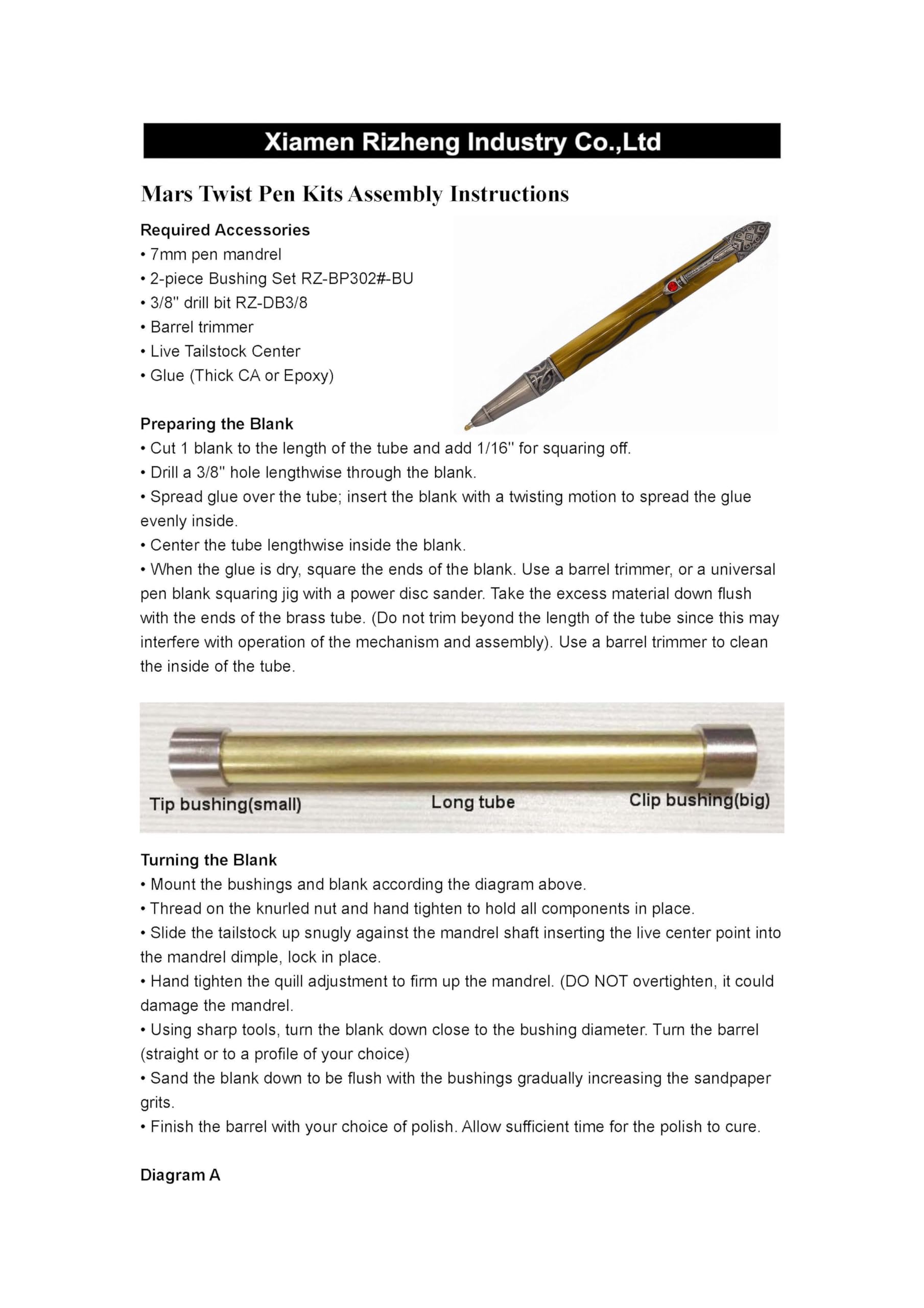 Pen Turning Kit Big Ben Cigar Twist Ballpoint Pen Kit Starter Package ...
