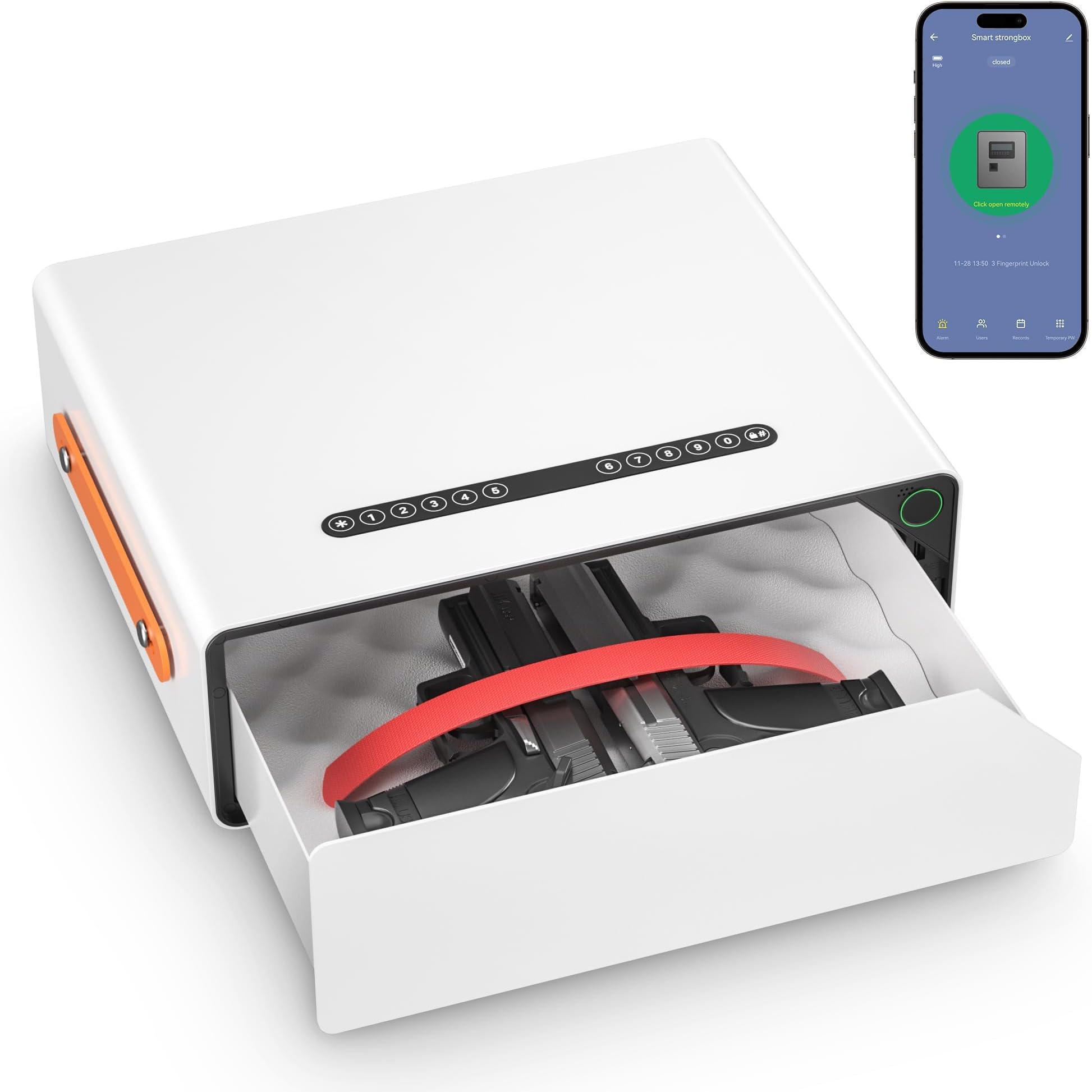 QINGENO Biometric Gun Safe,Clock Smart Safe Display with Temp,Humidity ...