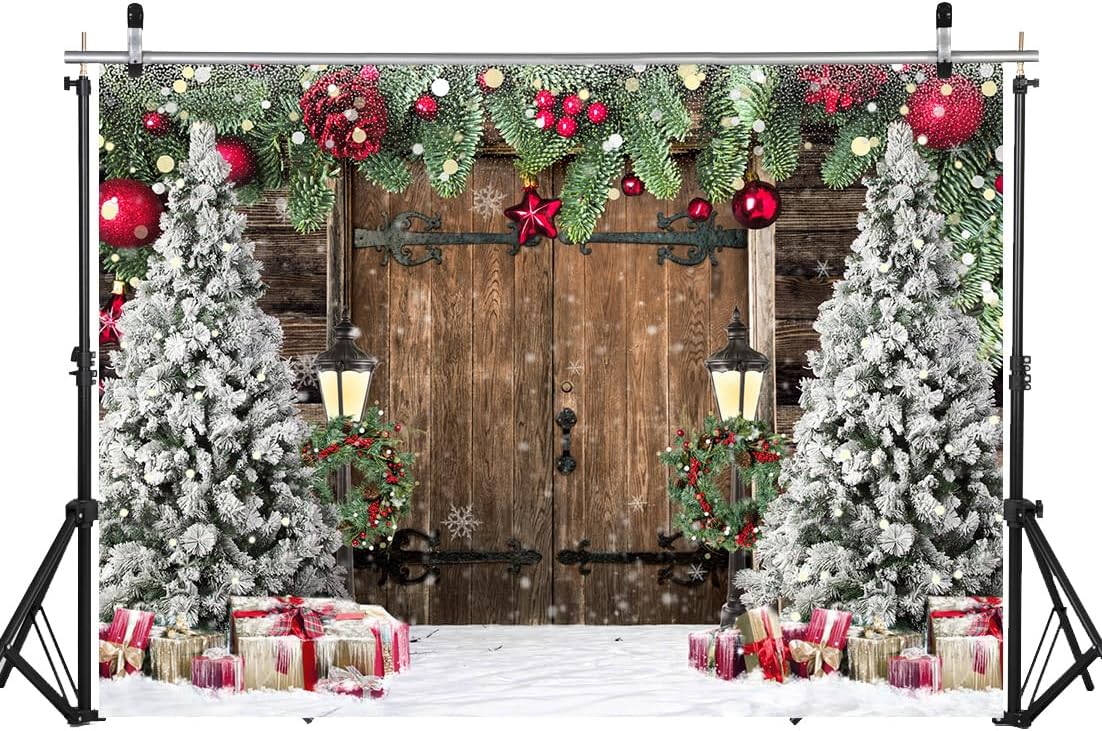 Amazon.com : WOLADA Rustic Christmas Backdrop Barn Door Backdrops for ...