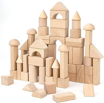 Amazon.com: Timfuis Wooden Building Blocks Set, 80 PCS Natural Wood ...