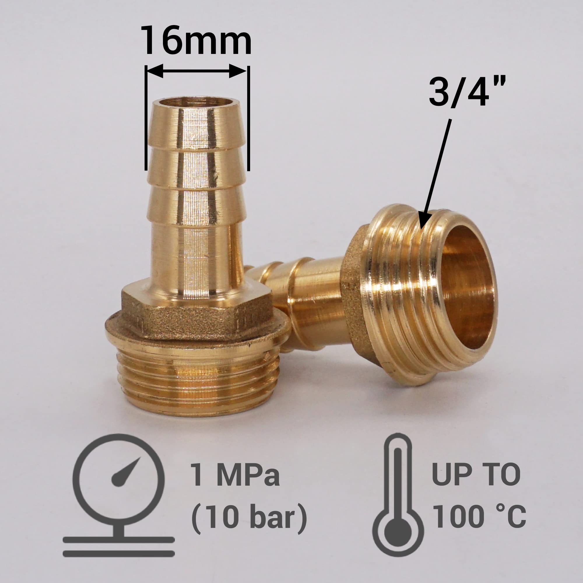 SKIR’CO 1 pc Male Thread Barb Brass Fitting 3/4″ x 16 mm, Hose Barbed ...