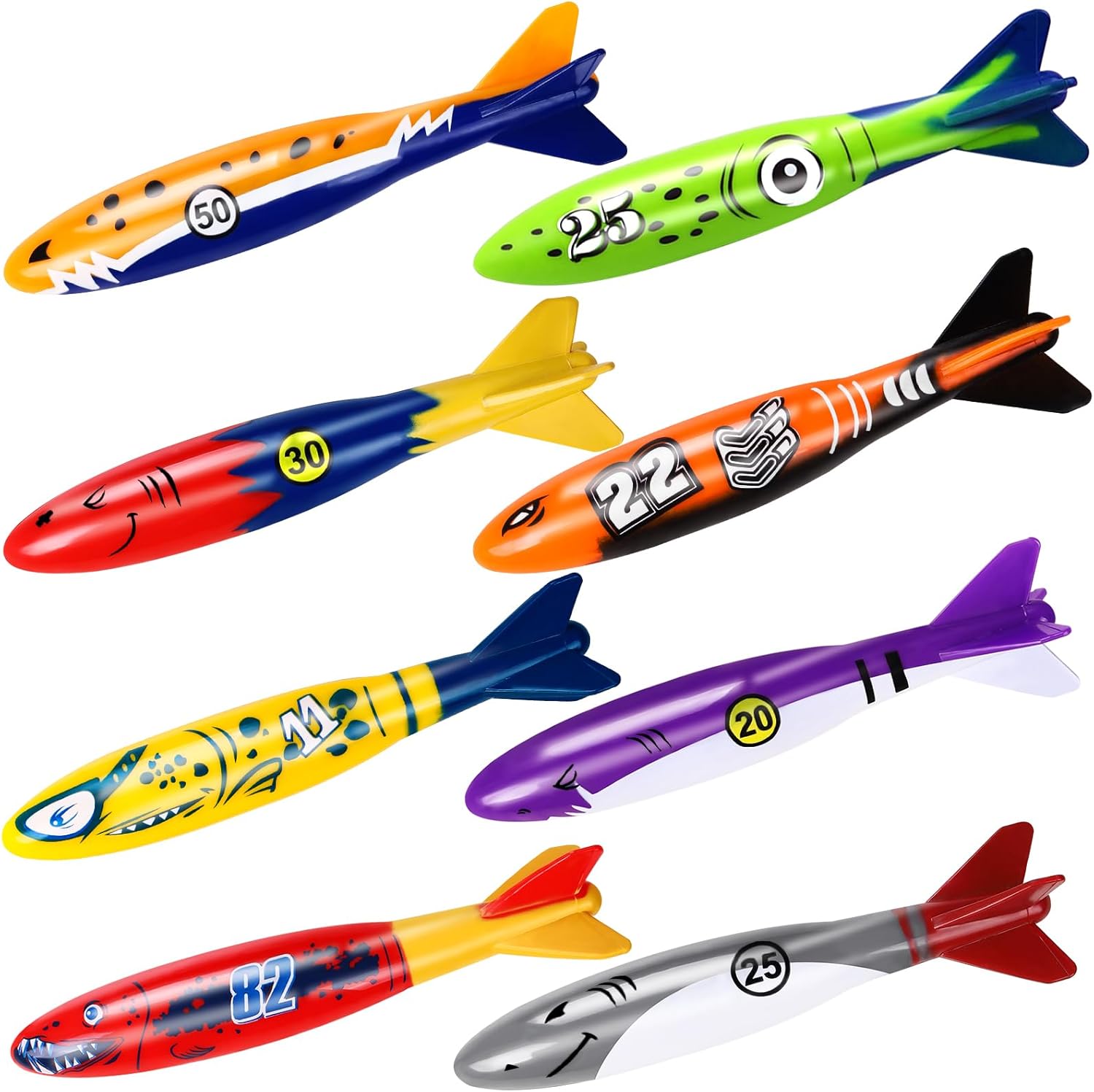 DIYDEC Pack of 8 Diving Toys, Torpedo Toy, Swimming Pool Toy for ...