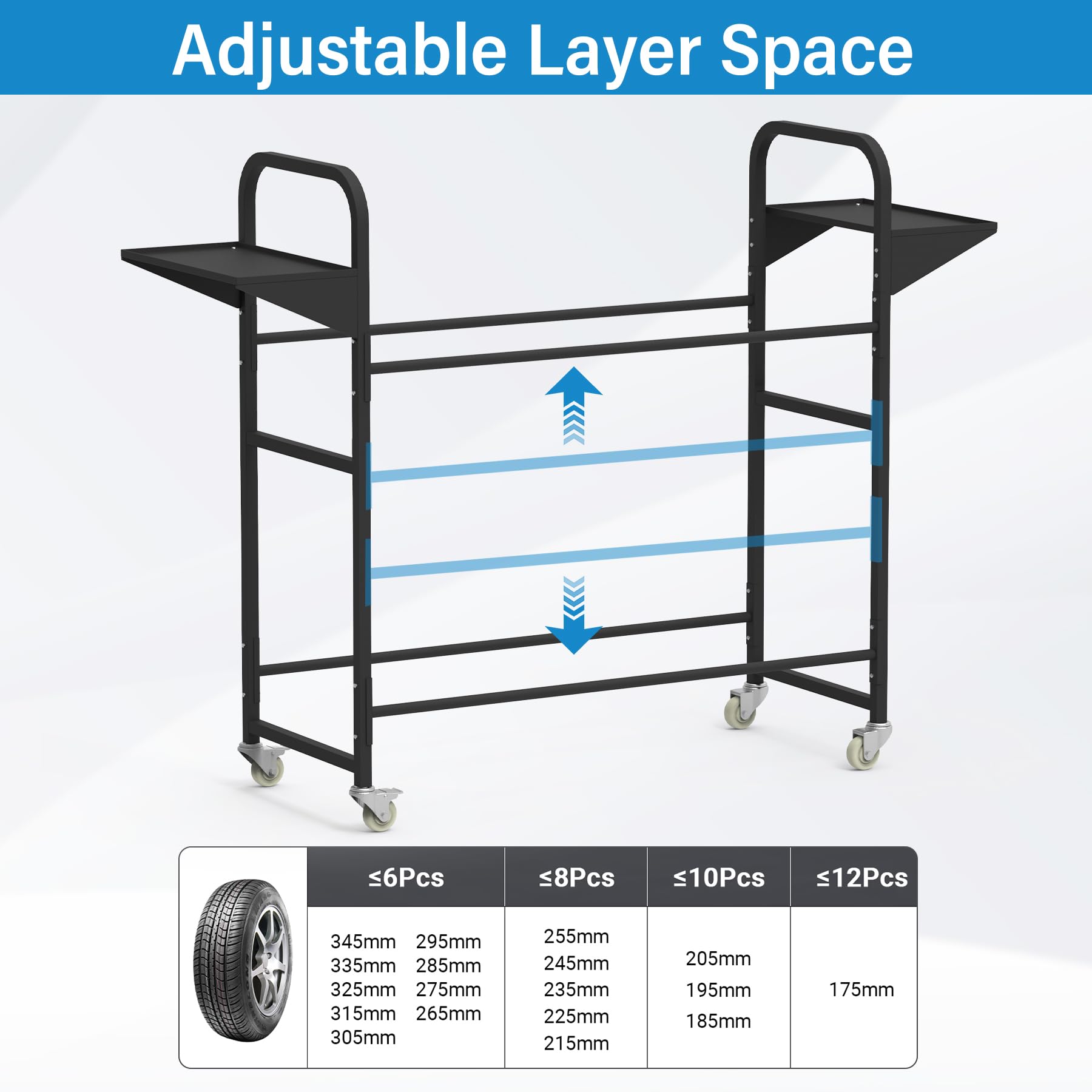 Snapklik.com : Rolling Tire Rack 44" X 44" X 18", Adjustable Height ...