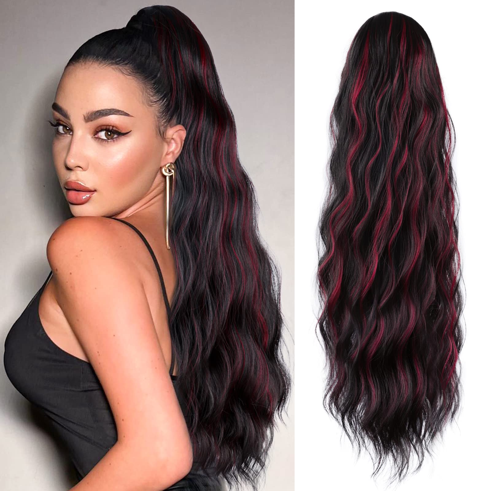 Amazon.com : FREEMEIGE Ponytail Extensions Long Wavy Drawstring ...