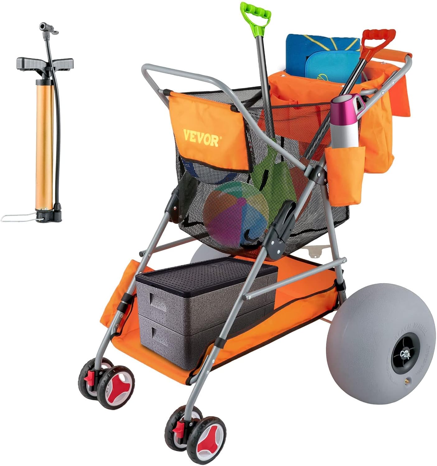 Amazon.com: VEVOR Beach Cart with Balloon Wheels for Sand, Foldable ...