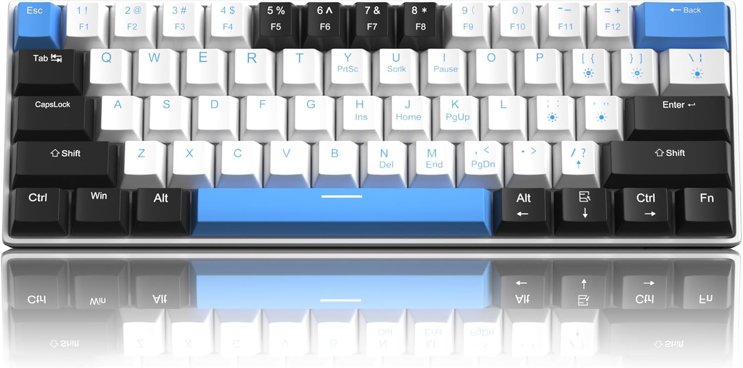 60 Percent Mechanical Gaming Keyboard,Black White Blue Mixed Color ...