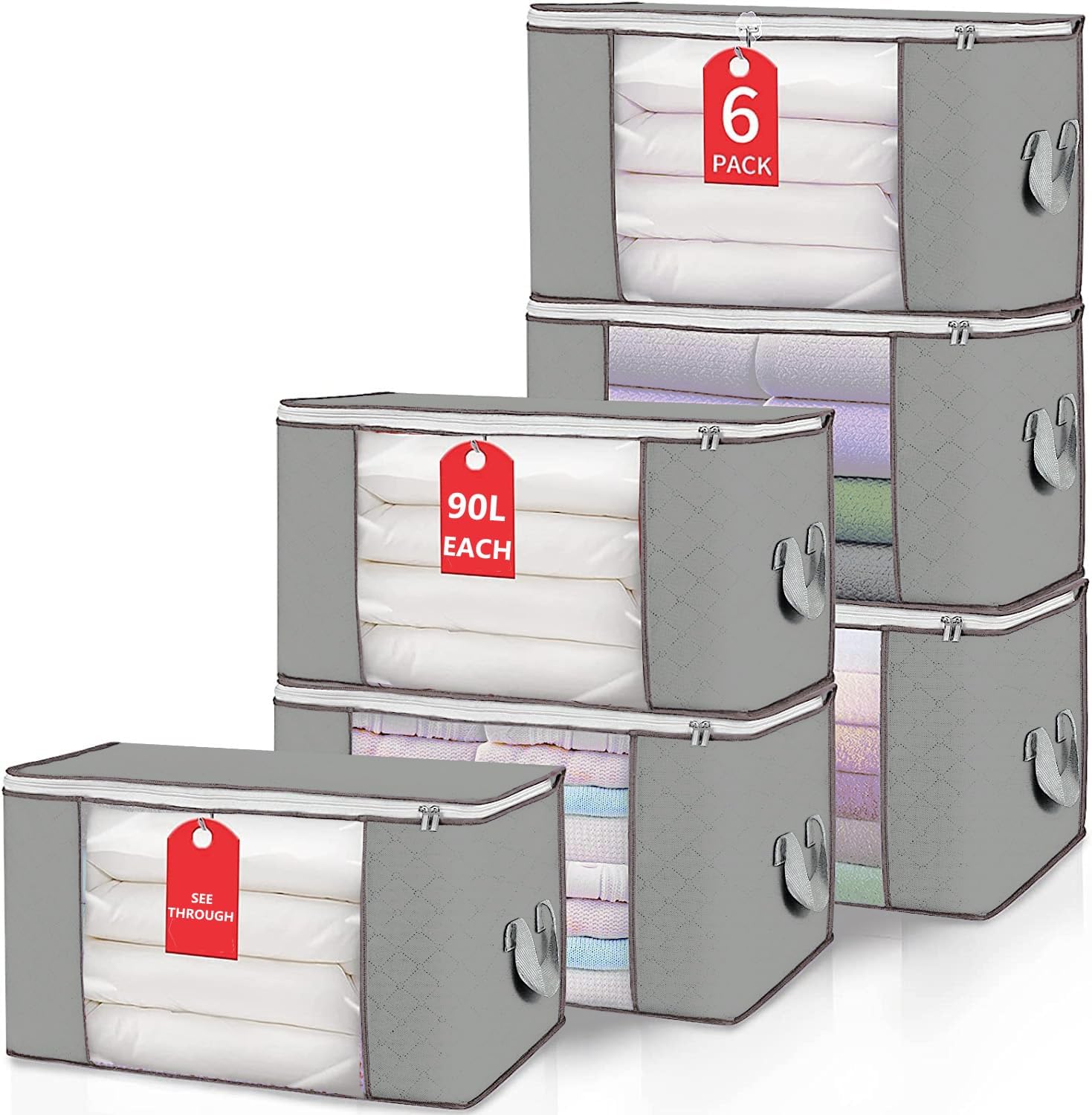 Livearty (TM) 90L Large Storage Bags, 6 Pack Clothes Storage Bins ...