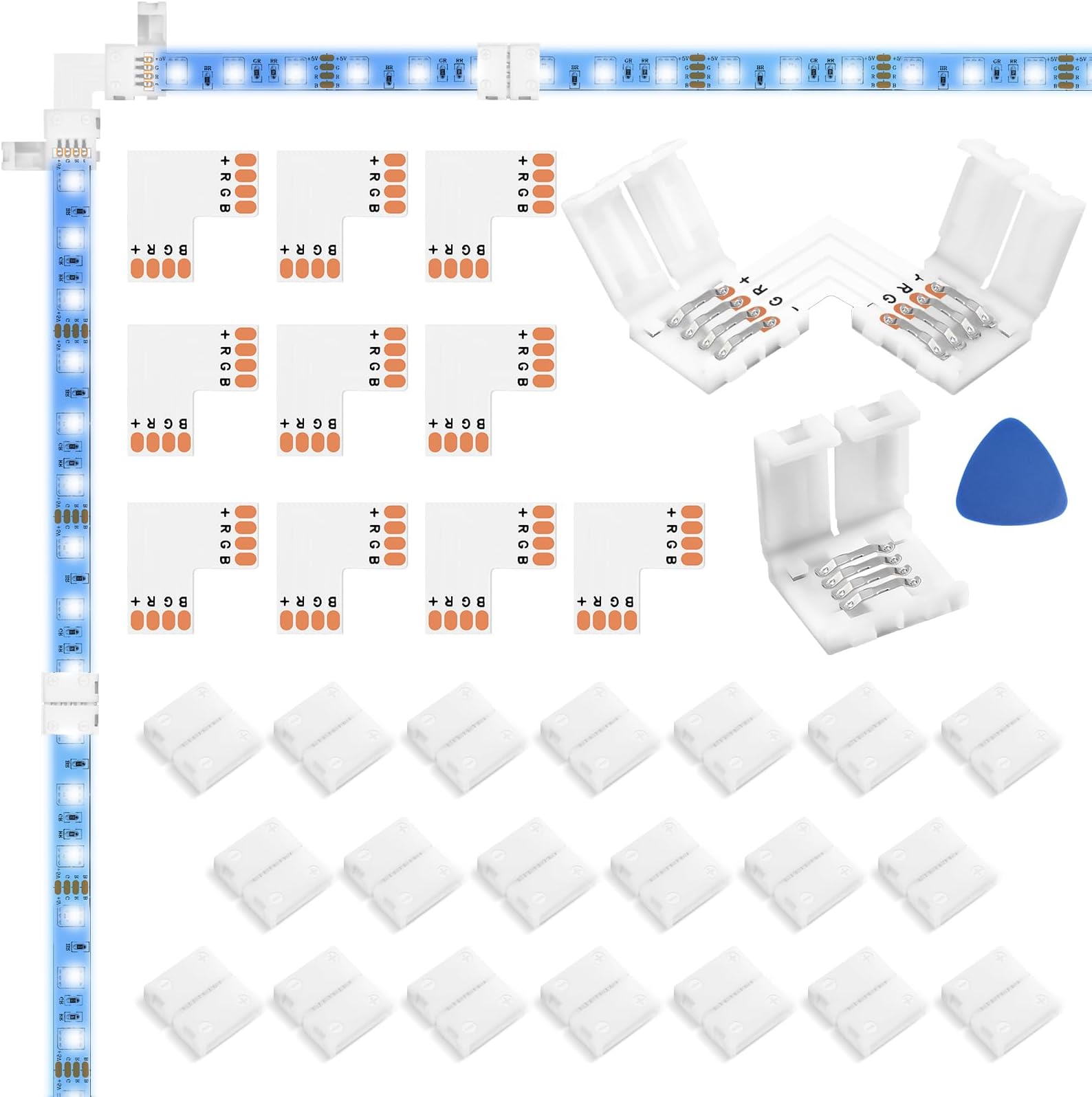 FSJEE 4 Pin LED Strip Connector Kit for 5050 10mm LED Light Strip ...
