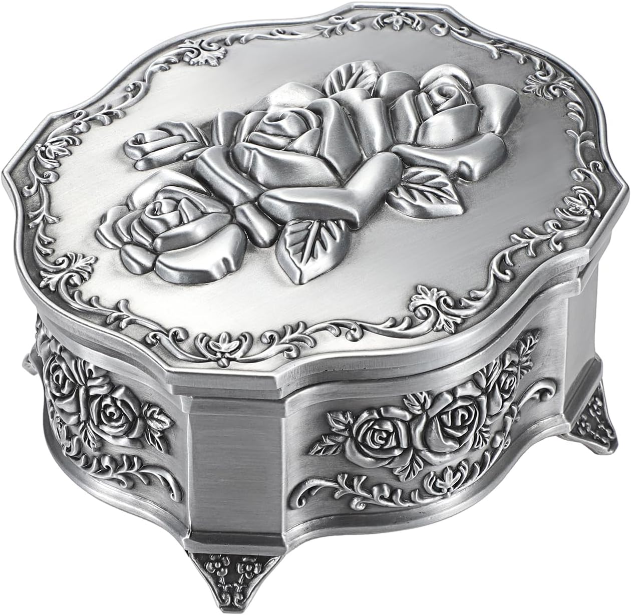 Amazon.com: ELLDOO Vintage Music Box, Silver Metal Musical Jewelry Box ...