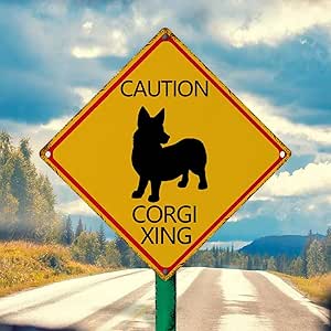 Amazon.com: WoGuangis Corgi Crossing Aluminum Sign Caution Corgi Dog ...