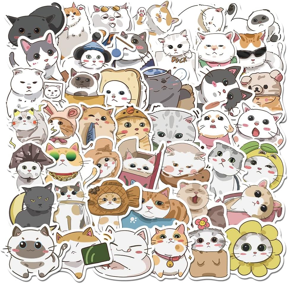 61 Pieces Cute Cat Stickers for Kids Adults, Funny Vinyl Waterproof ...