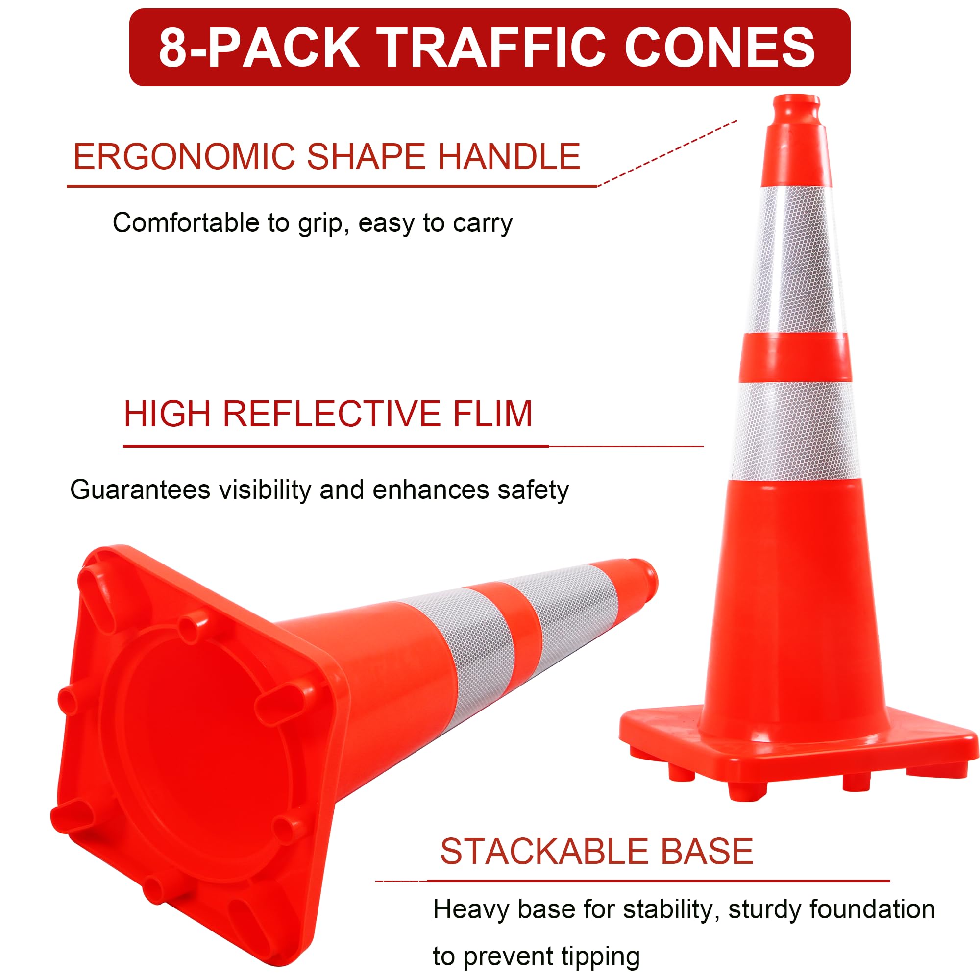 Snapklik.com : OrangeStar 28" Orange Traffic Cones 8 Pcs Safety Cones ...