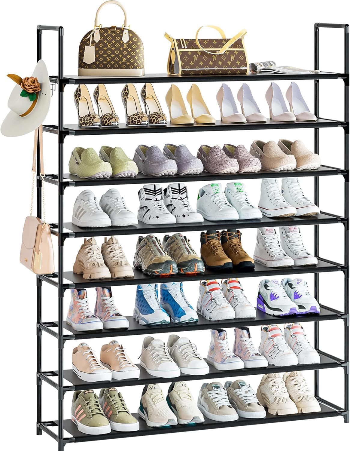 W&H Shoe Rack Storage Organizer - 9 Tier Metal Shoe Rack, Save-Space ...