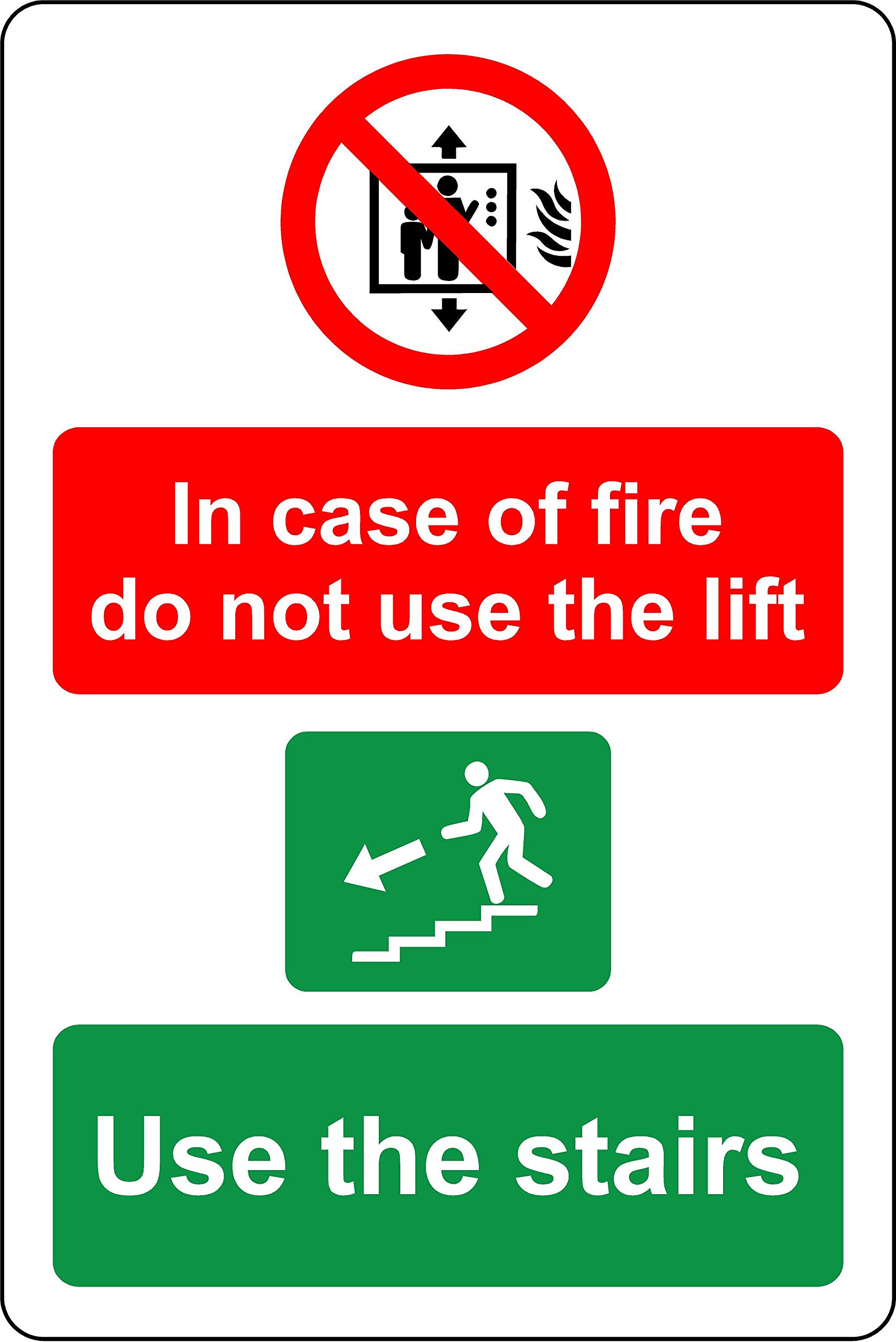In case of fire do not use the lifts use the stairs Safety sign - Self ...