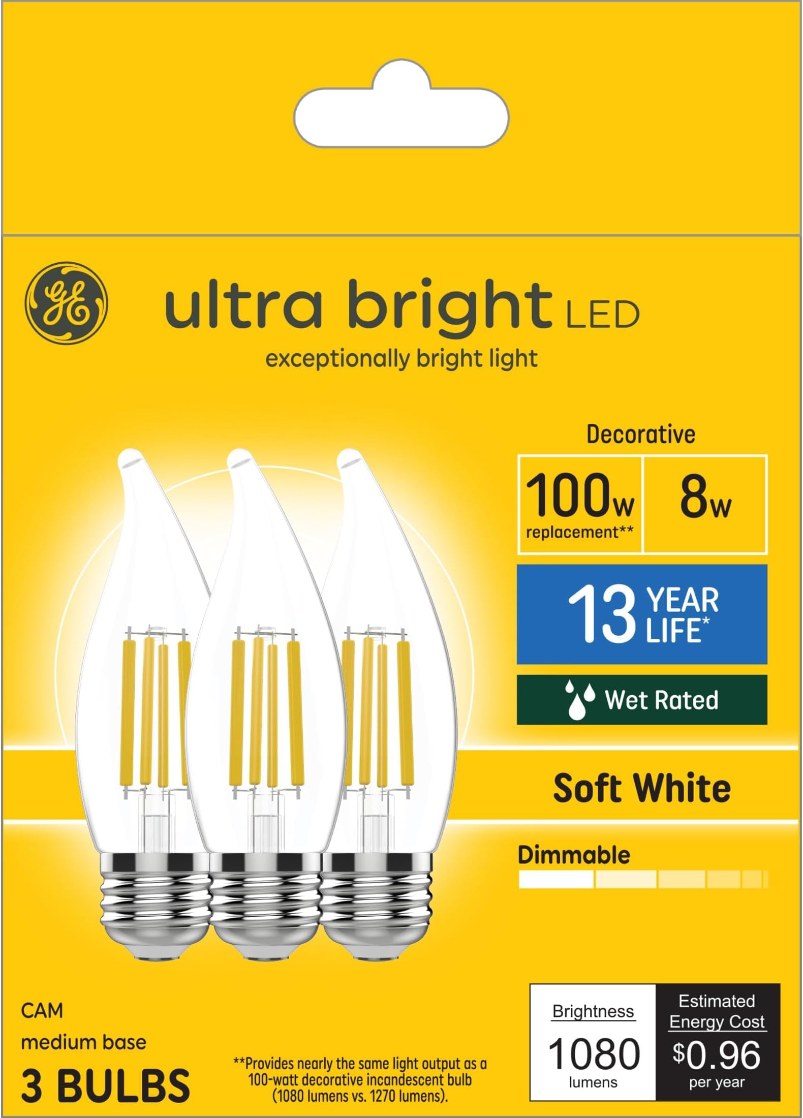 GE Ultra Bright LED 75-Watt EQ CA12 Soft White Candelabra Base (e-12 ...