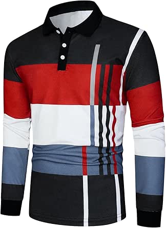 Amazon.com: Men's Color Block Striped Golf Shirt Long Sleeve Shirts ...