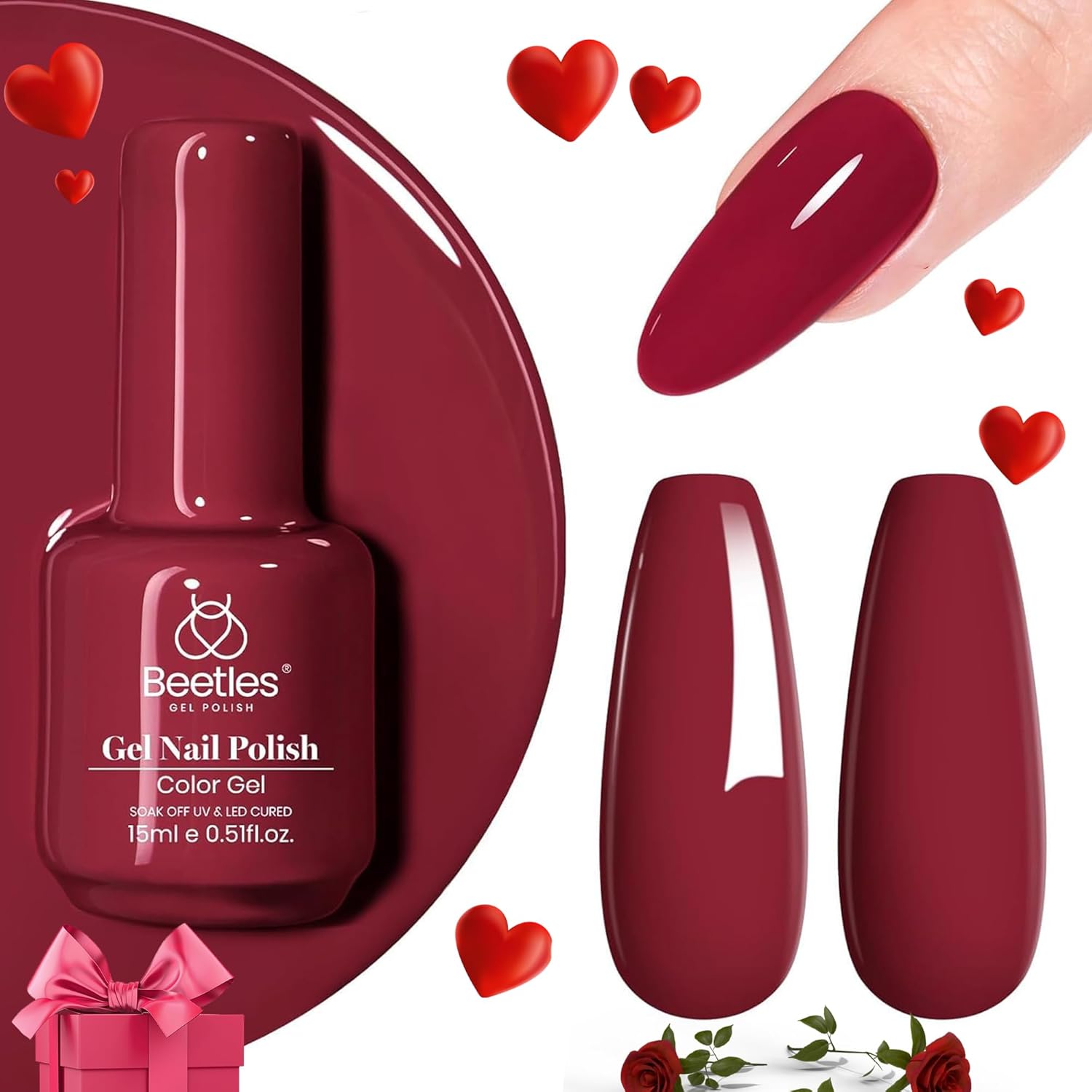 Amazon.com: Beetles Red Gel Nail Polish - Pink Red Color Soak Off ...