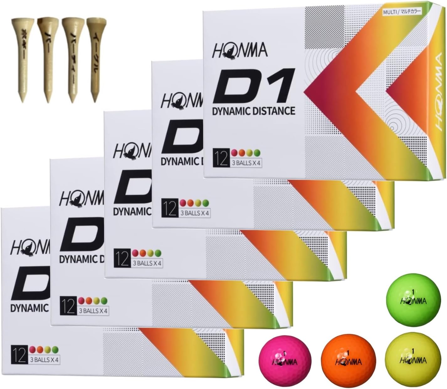 Amazon | 【 5ダース + おまけ 】 本間 ホンマ ゴルフ HONMA ボール D1 D1 2022年 モデル BT2201 (5ダース_マルチカラー) | ノーブランド品 | ボールケース