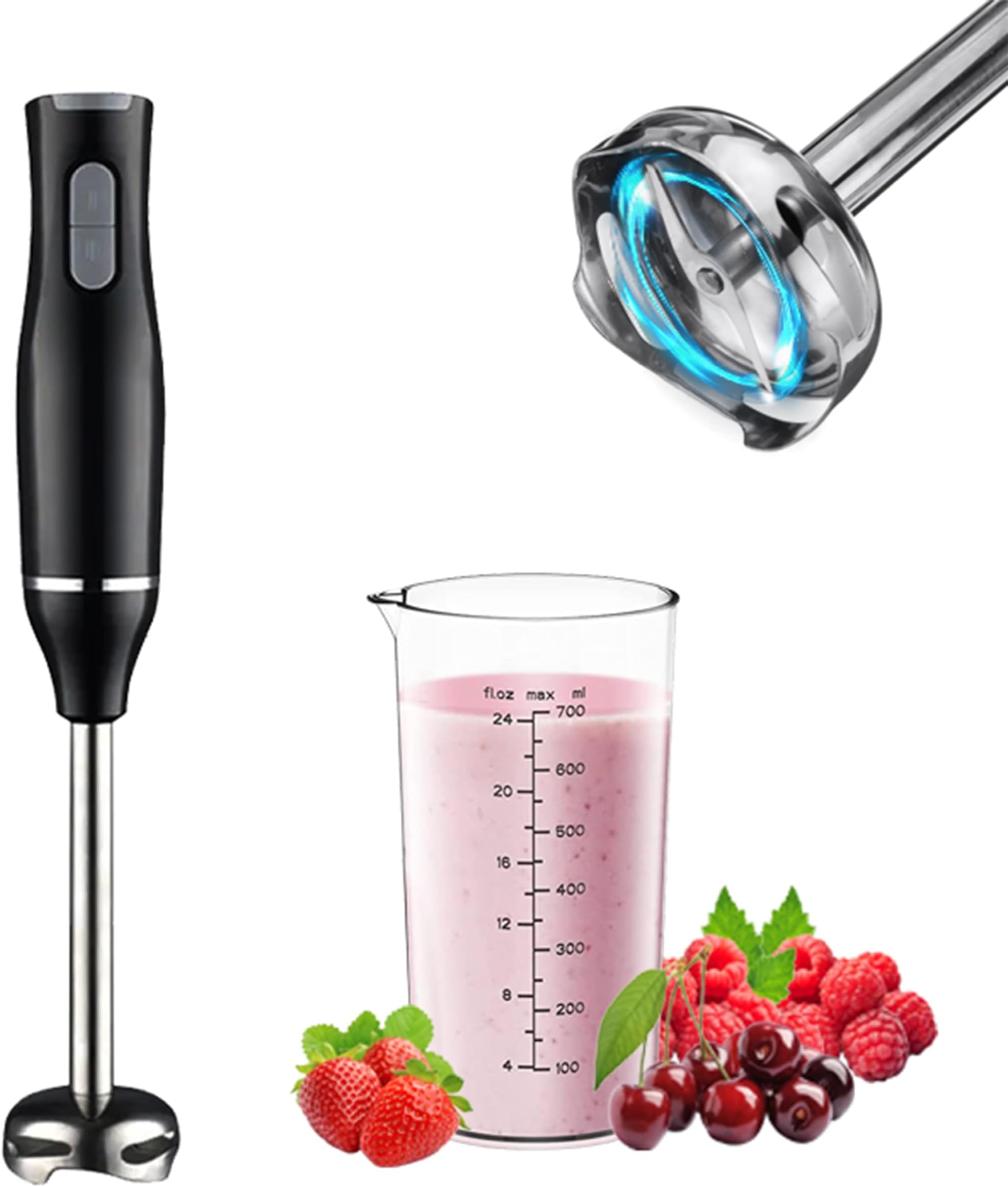 Chefman Immersion Blender, 800W Hand Blender with Stainless Steel ...
