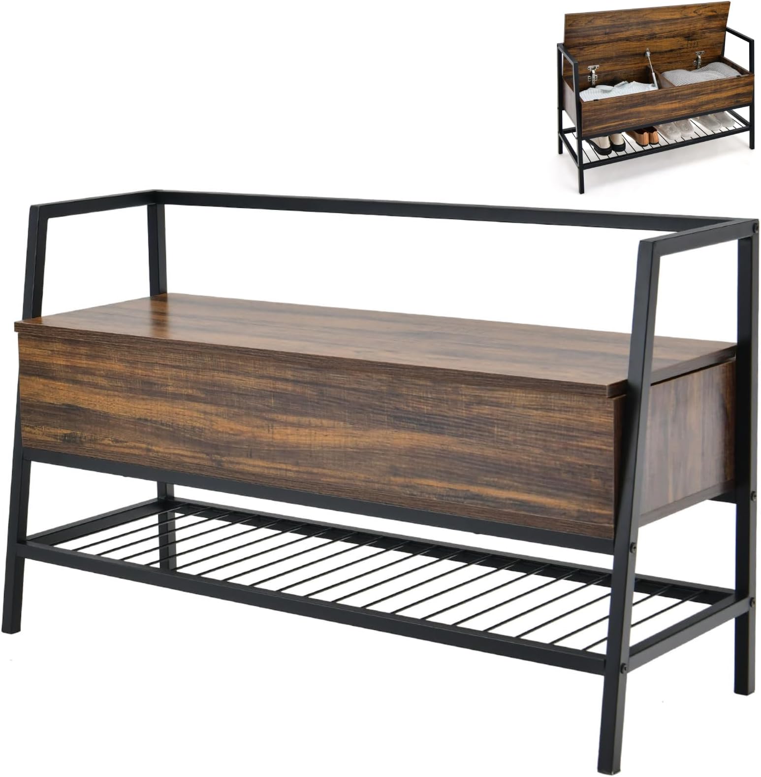 CASART Industrial Shoe Bench, Wood Shoe Storage Cabinet with Hidden ...