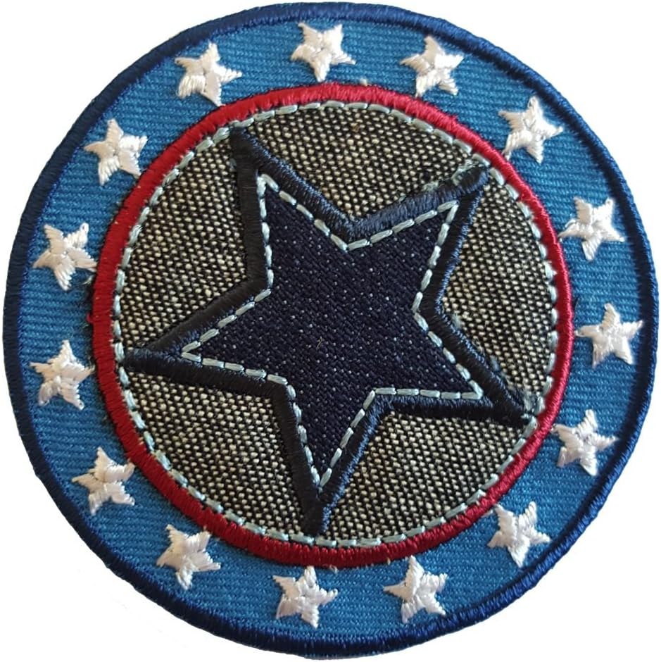 Amazon.com: 2 Iron-on Appliques Set - Denim Star Circle 7X7Cm and Sea ...