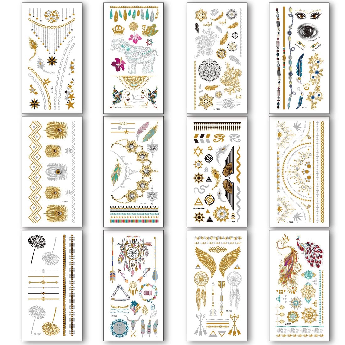 TSLRSA 12 Glitzer-Tattoos, temporäre Aufklebe-Tattoos, Glitzer-Gold ...