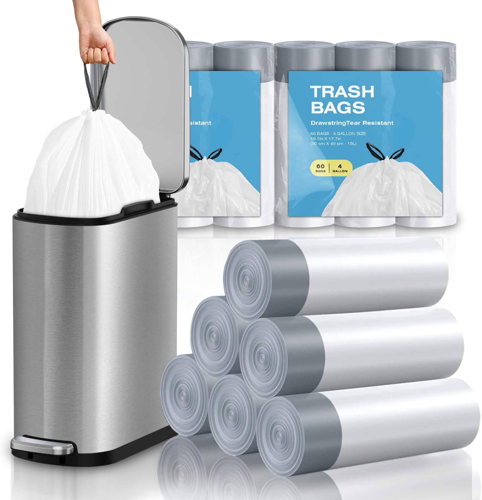 Amazon.com: 2 Gallon Drawstring Trash Bags,Small Kitchen Garbage Bags ...