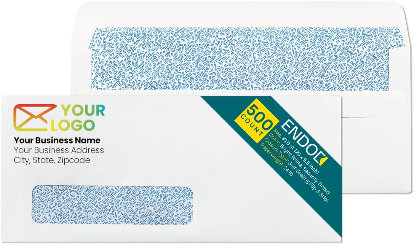 Amazon.com : 500 pack #10 Single Window Custom Printed Envelopes - Self Seal Security Envelopes ...