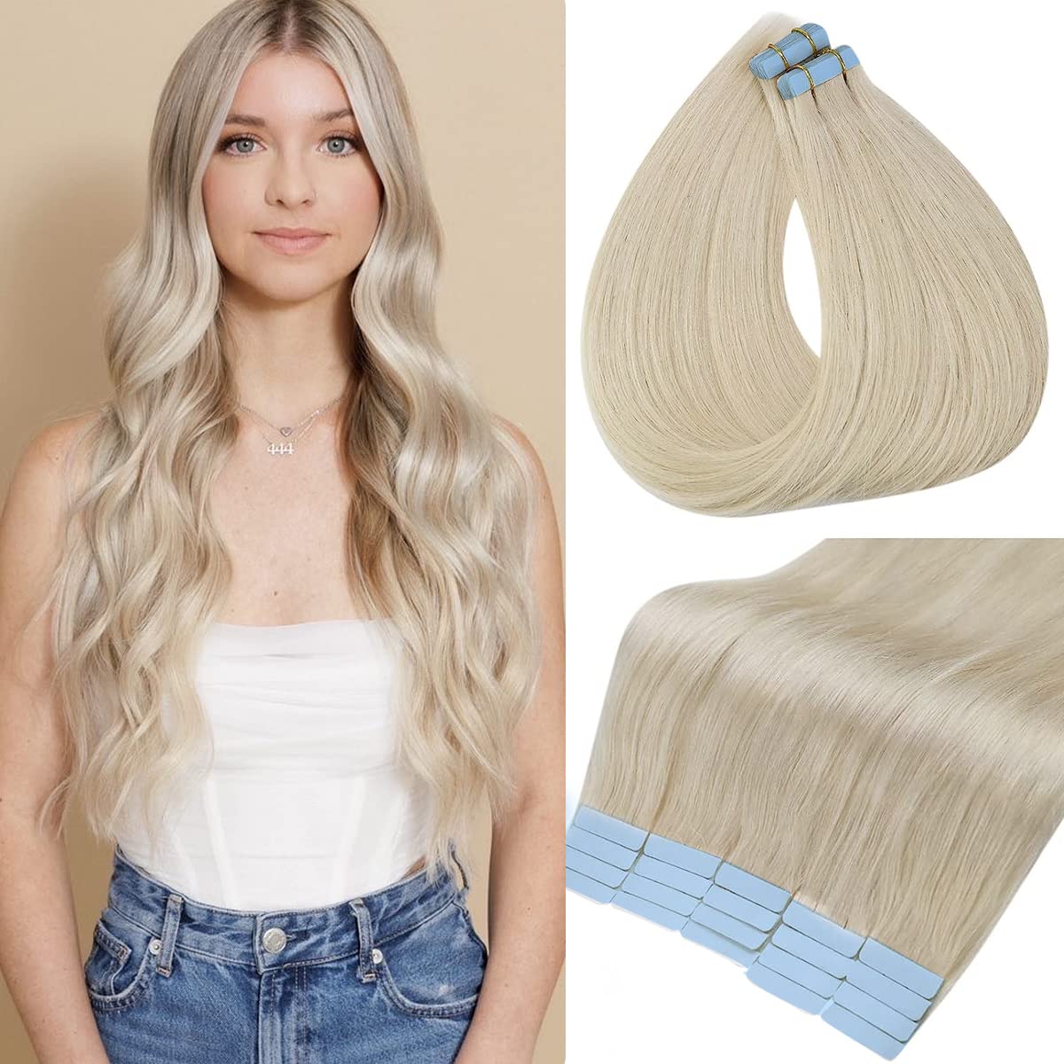 Amazon.com : Tape in Hair Extensions Human Hair 100% Remy Hair 20pcs ...